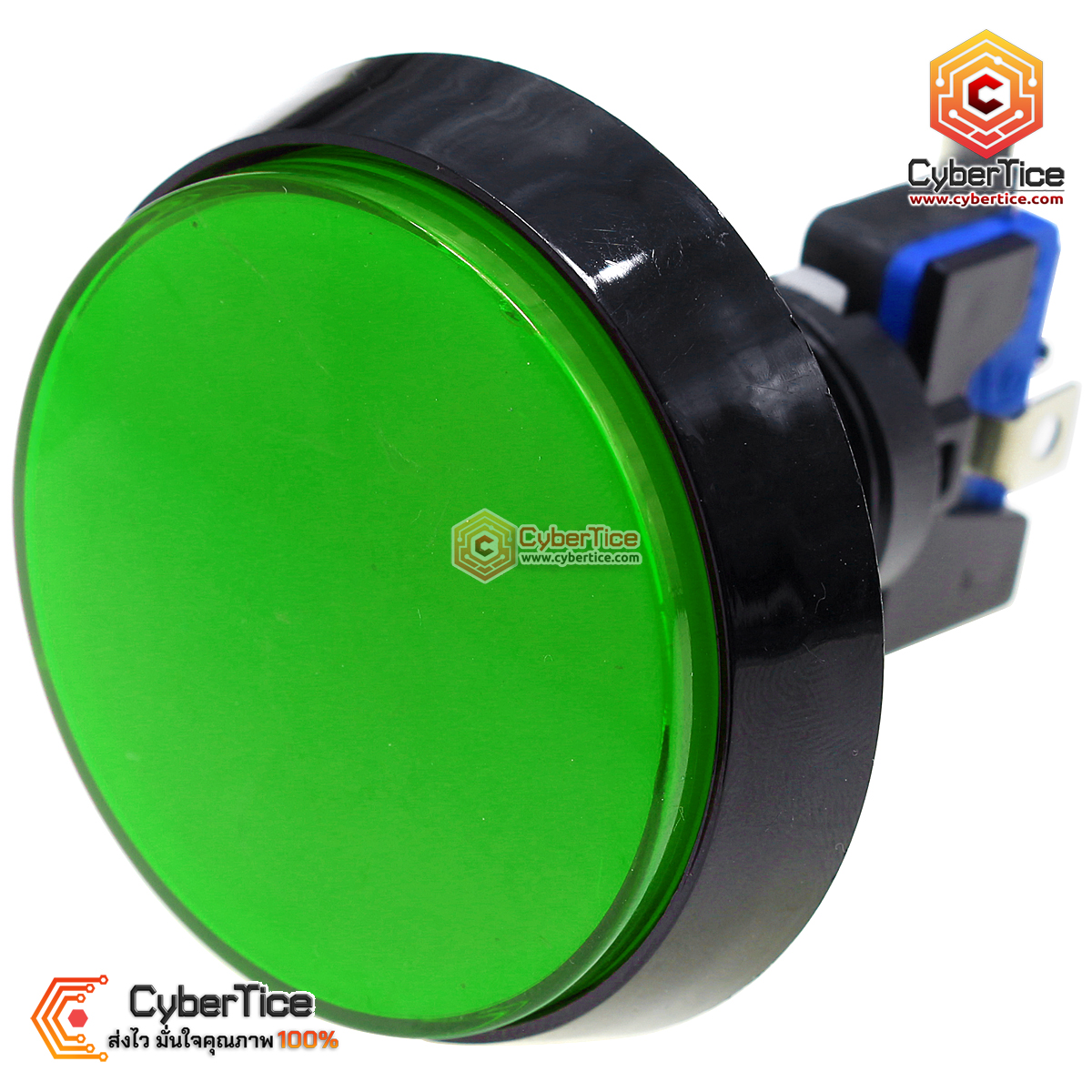 สวิทช์ปุ่มกดเกม กดติดปล่อยดับ หัวแบน มีไฟ สีเขียว ขนาด 60mm ขาย Arduino อุปกรณ์ Arduino คุณภาพ