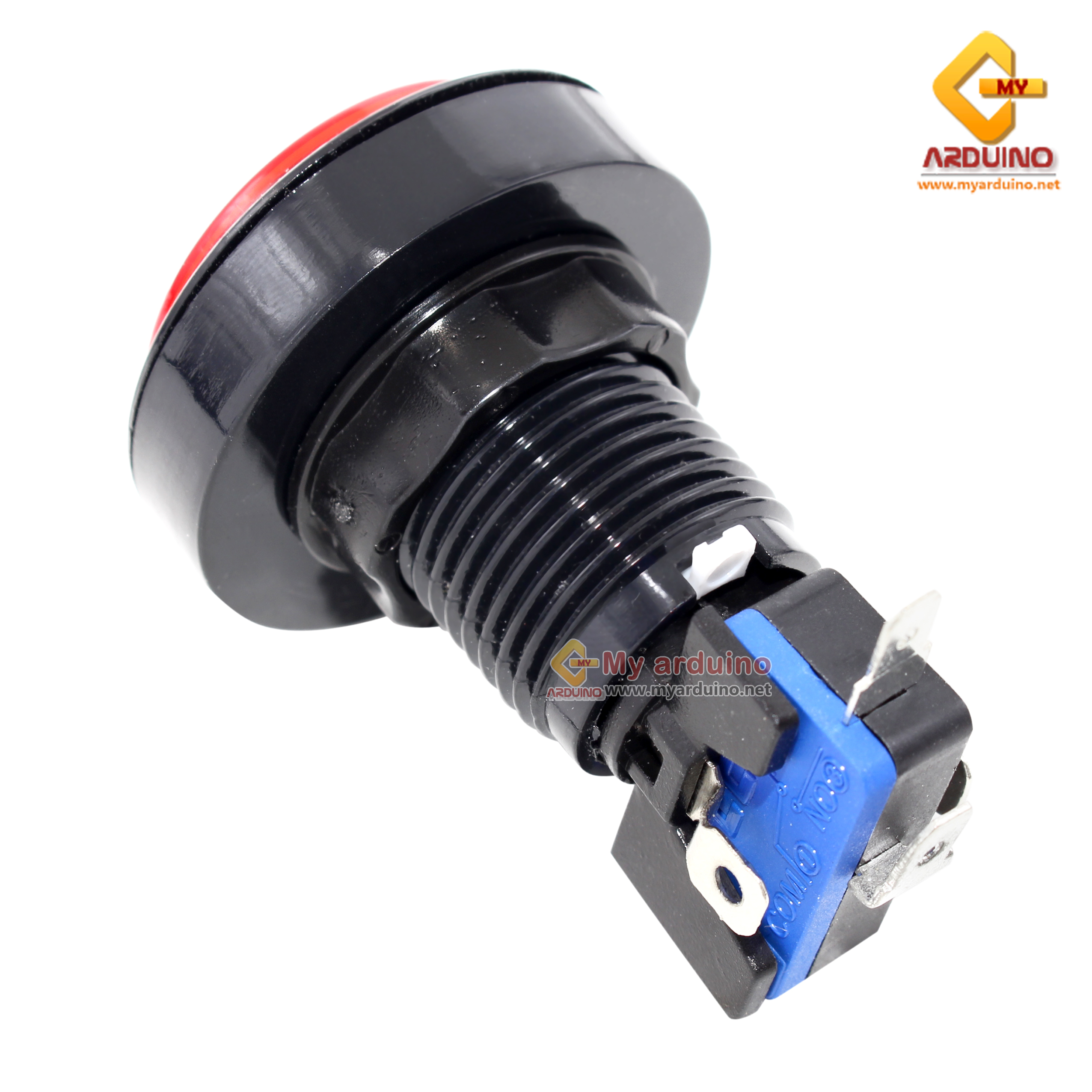 สวิทช์พร้อมปุ่มกด ปุ่มกดเกมโชว์ กดติดปล่อยดับ มีไฟ สีแดง ขนาด 46mm ขาย Arduino อุปกรณ์ Arduino
