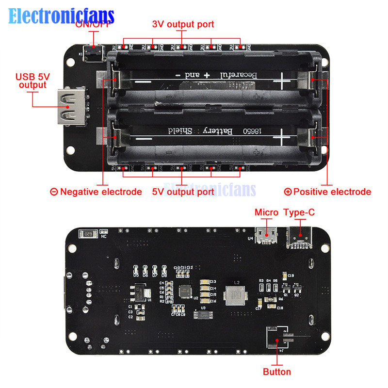 โมดูลชาร์จแบตเตอรี่ 18650 พร้อมช่องจ่ายไฟ USB Battery Shield V3 สำหรับ Raspberry Pi WEMOS ...