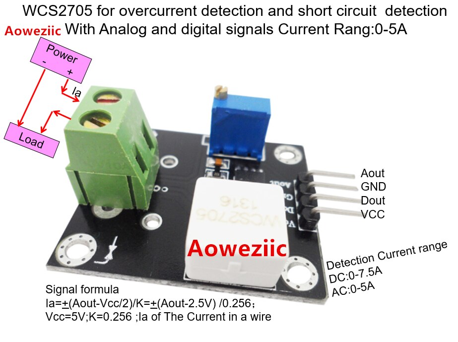 WCS2705 Hall Effect DC and AC Current Sensor Module 0-5A 0.256V/1A - ขาย Arduino อุปกรณ์ Arduino ...