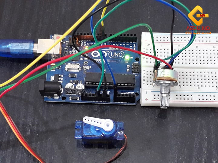 สอนใช้งาน Arduino Analog Input ตัวต้านทานปรับค่าได้ ควบคุมการหมุนของ Servo ขาย Arduino อุปกรณ์