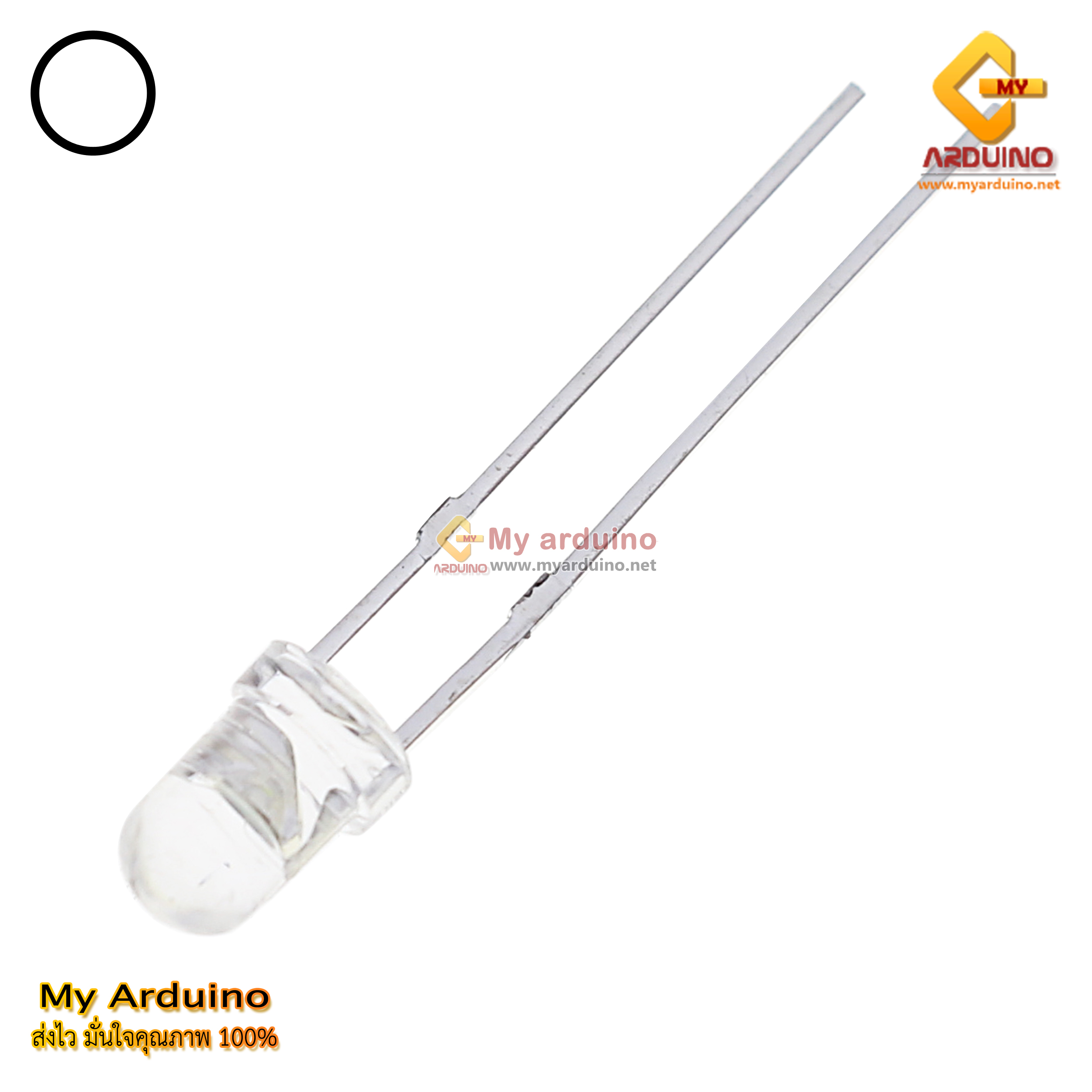 หลอดไฟ Led 3mm หลอดใส สีขาว จำนวน 5 ดวง ขาย Arduino อุปกรณ์ Arduino คุณภาพดี ราคาถูก ส่งไว ส่งฟรี
