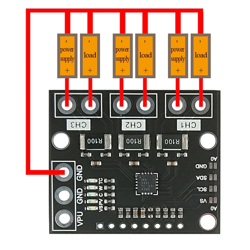 โมดูลวัดกระแส MCU-3221 INA3221 Three-way low-side high-side I2C output current power monitor ...