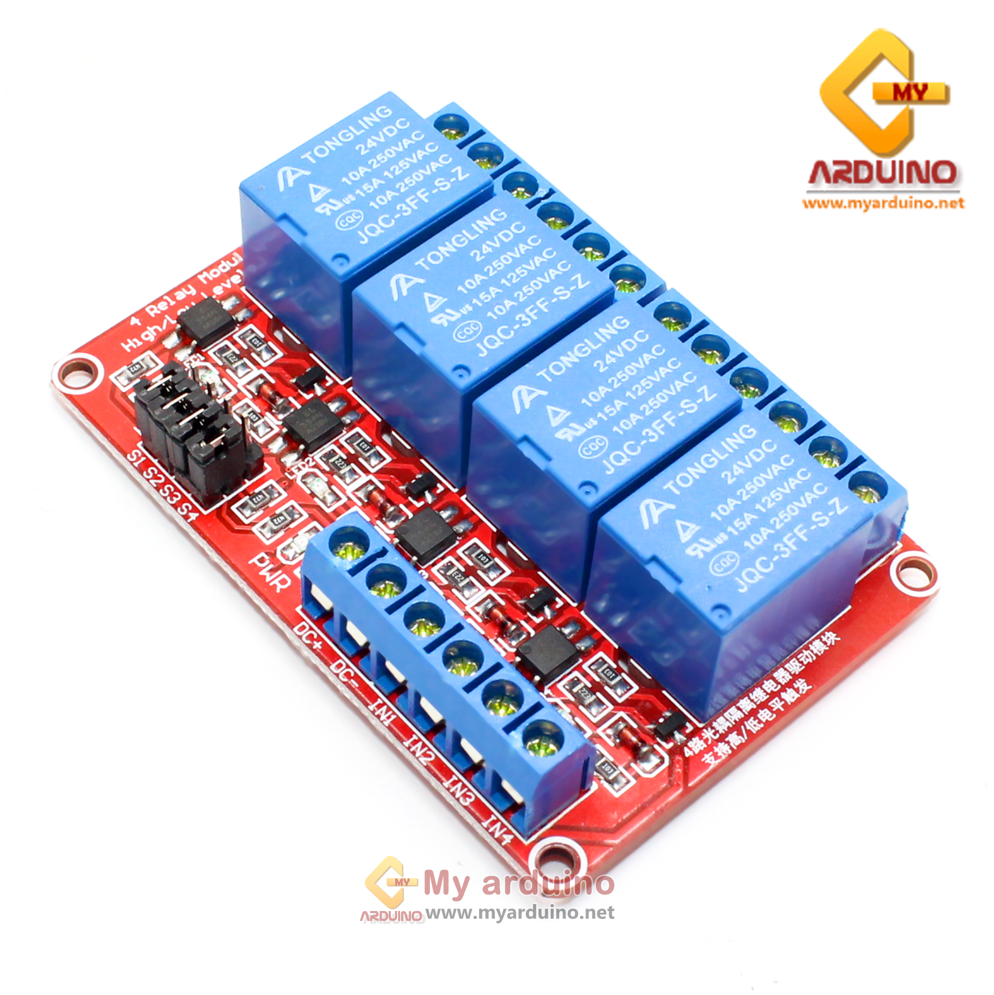 บอร์ด Relay 4ช่อง 24V Relay Module 24V 4 Channel isolation High And Low ...