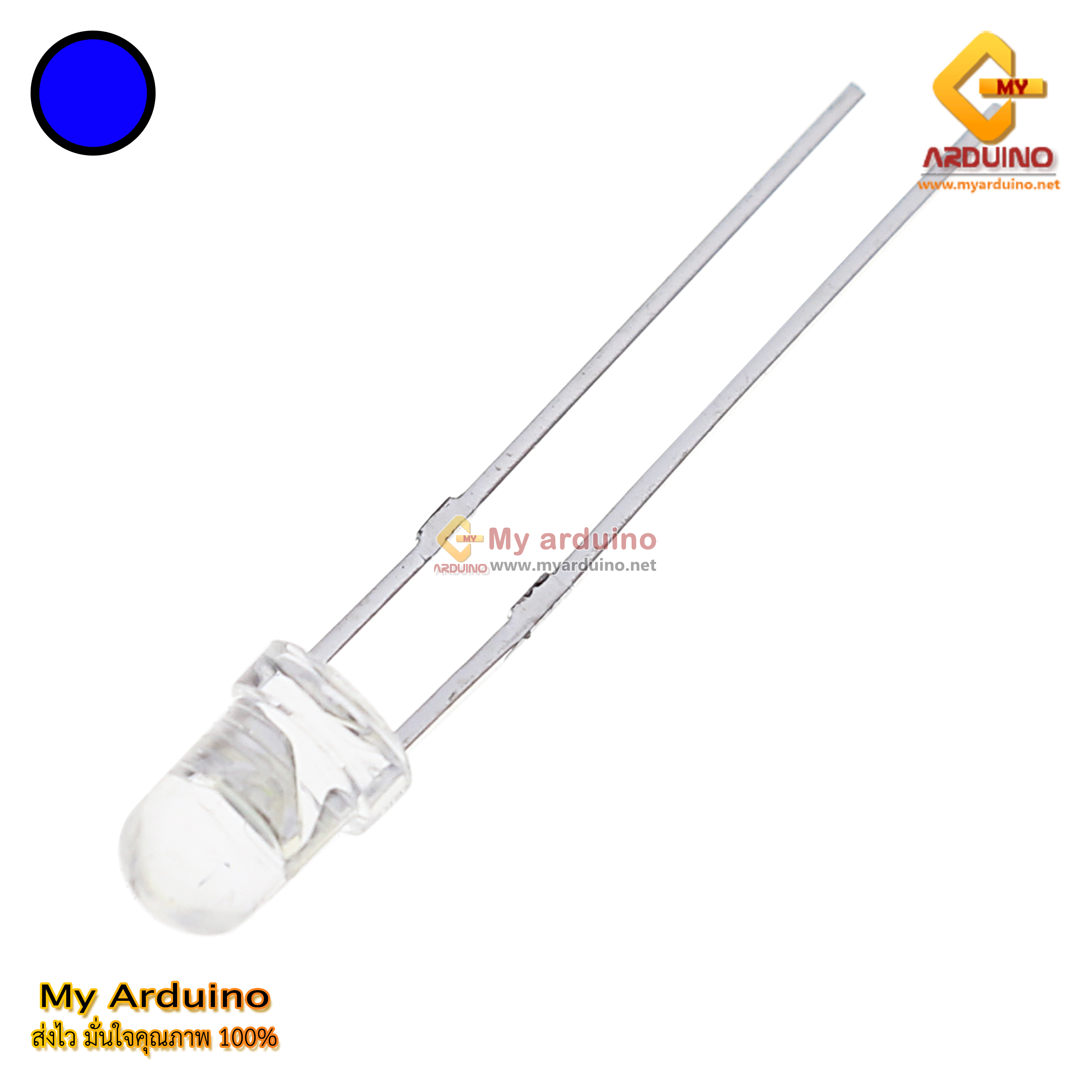 หลอดไฟ Led 3mm หลอดใส สีน้ำเงิน จำนวน 5 ดวง ขาย Arduino อุปกรณ์ Arduino คุณภาพดี ราคาถูก ส่งไว