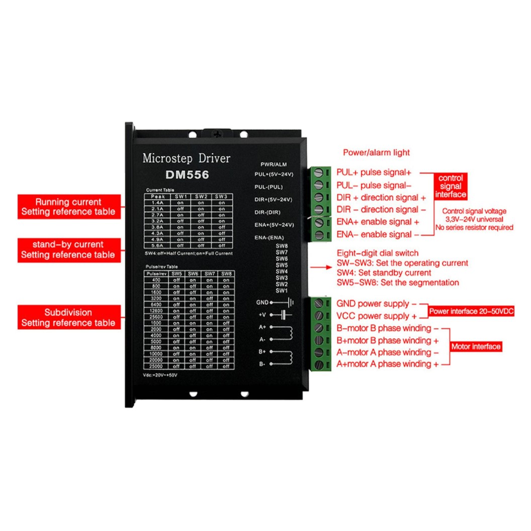 DM556 โมดูลขับ สเต็ปปิ้งมอเตอร์ stepper motor driver 5.6A 20-50 VDC - ขาย Arduino อุปกรณ์ ...