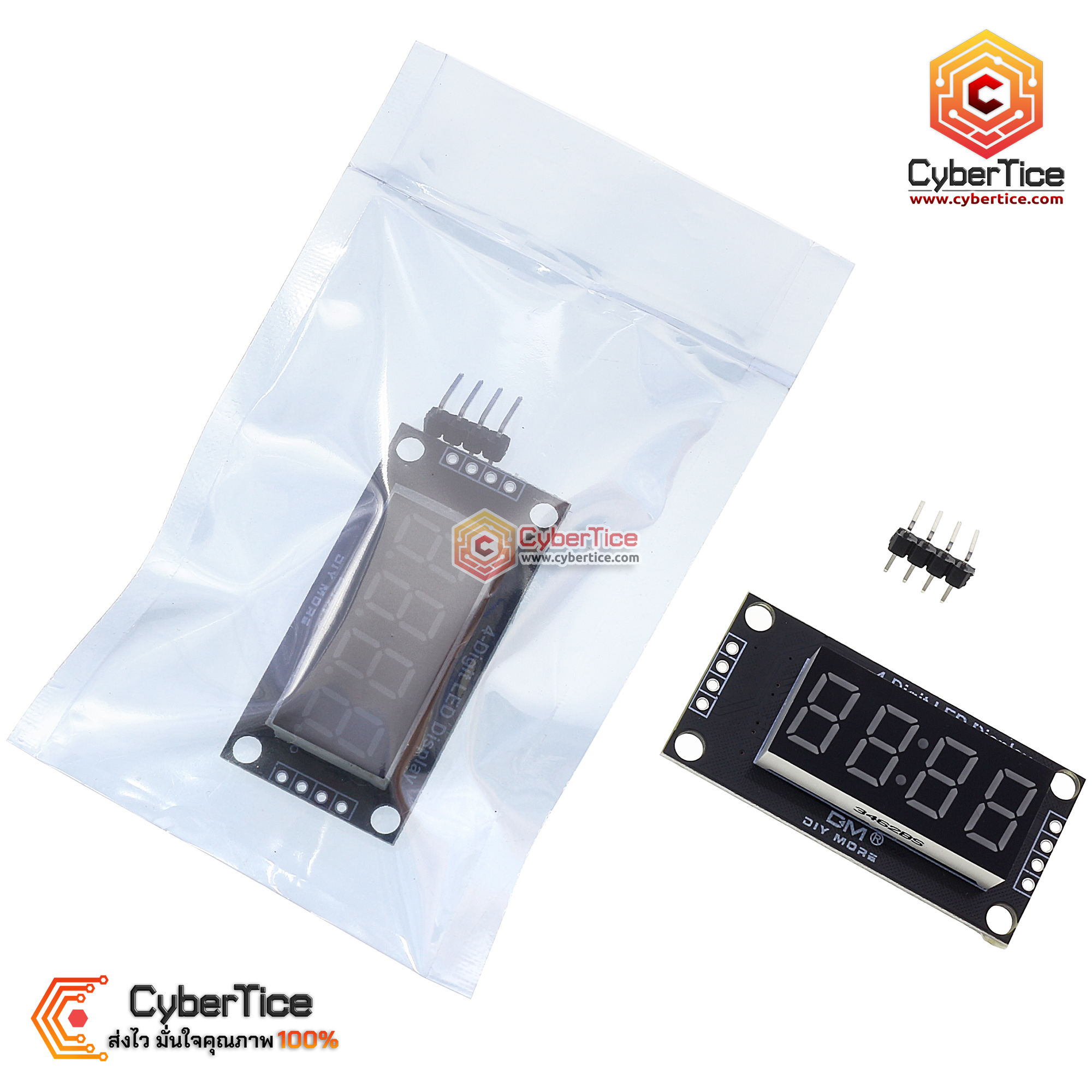 โมดูลแสดงค่าตัวเลข 4 หลัก จุดนาฬิกา 036 Tm1637 Driver สีเขียว ขาย Arduino อุปกรณ์ Arduino