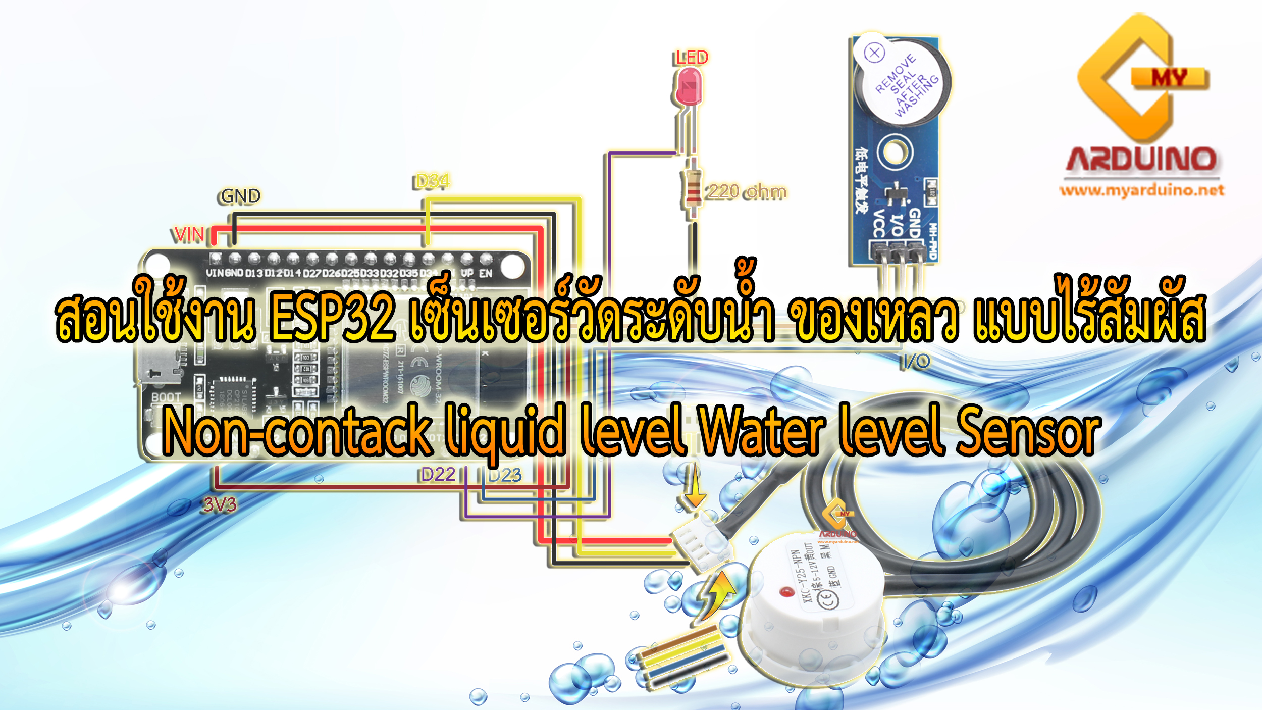 สอนใช้งาน ESP32 เซ็นเซอร์วัดระดับน้ำของเหลวแบบไร้สัมผัส liquid level Water level Sensor - ขาย ...