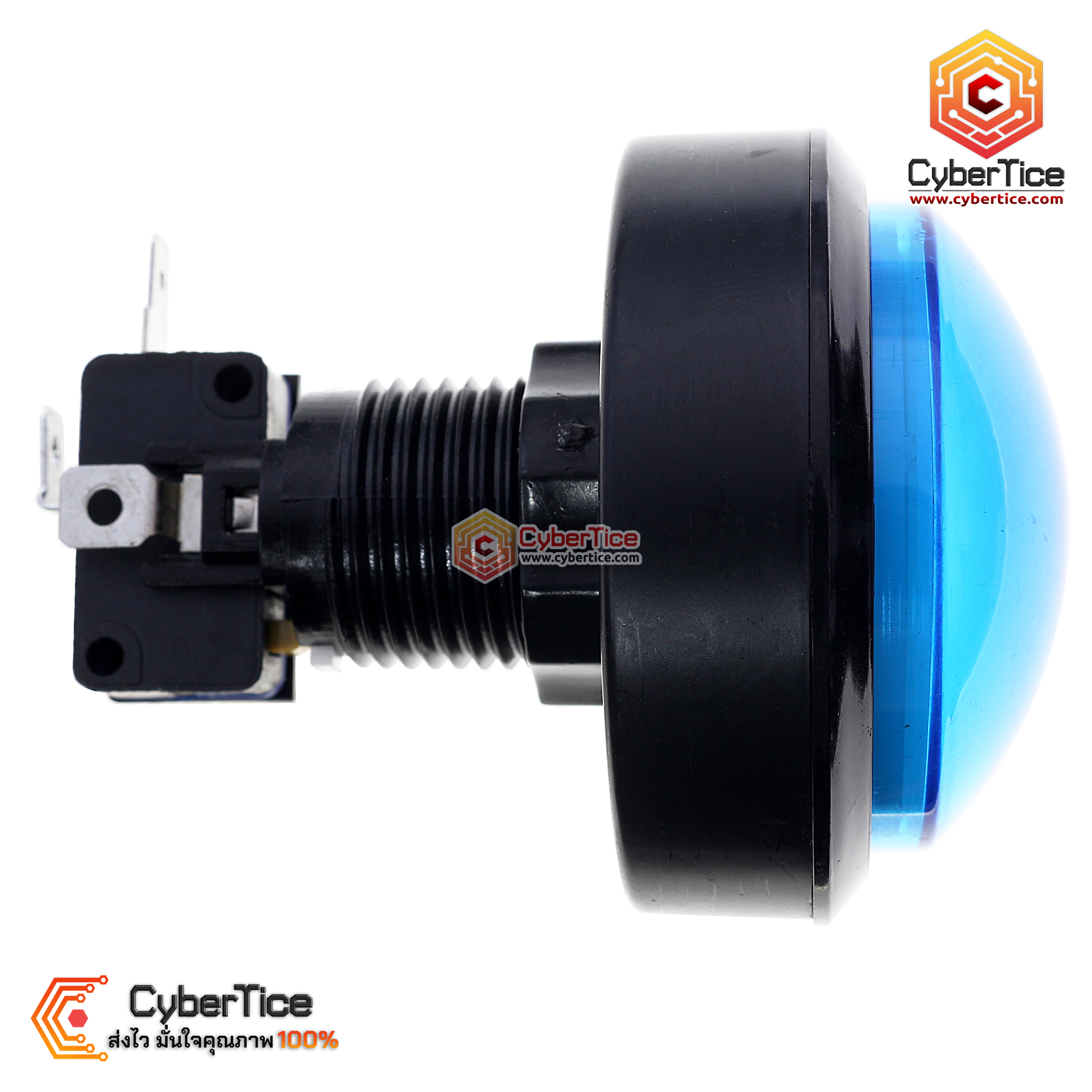 สวิทช์ปุ่มกดเกม กดติดปล่อยดับ มีไฟ หัวนูน ขนาด 60mm สีน้ำเงิน ขาย Arduino อุปกรณ์ Arduino