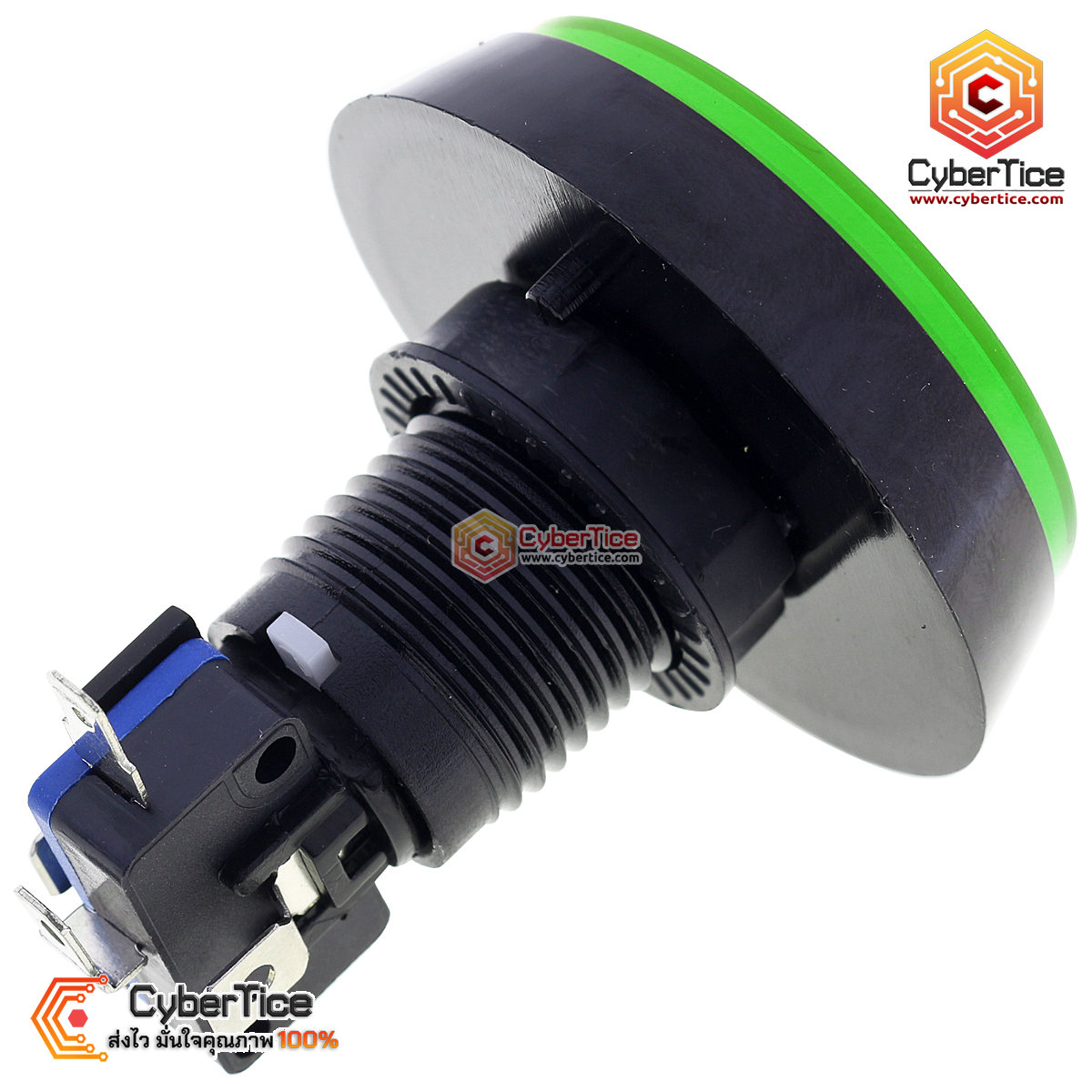 สวิทช์ปุ่มกดเกม กดติดปล่อยดับ หัวแบน มีไฟ สีเขียว ขนาด 60mm ขาย Arduino อุปกรณ์ Arduino คุณภาพ