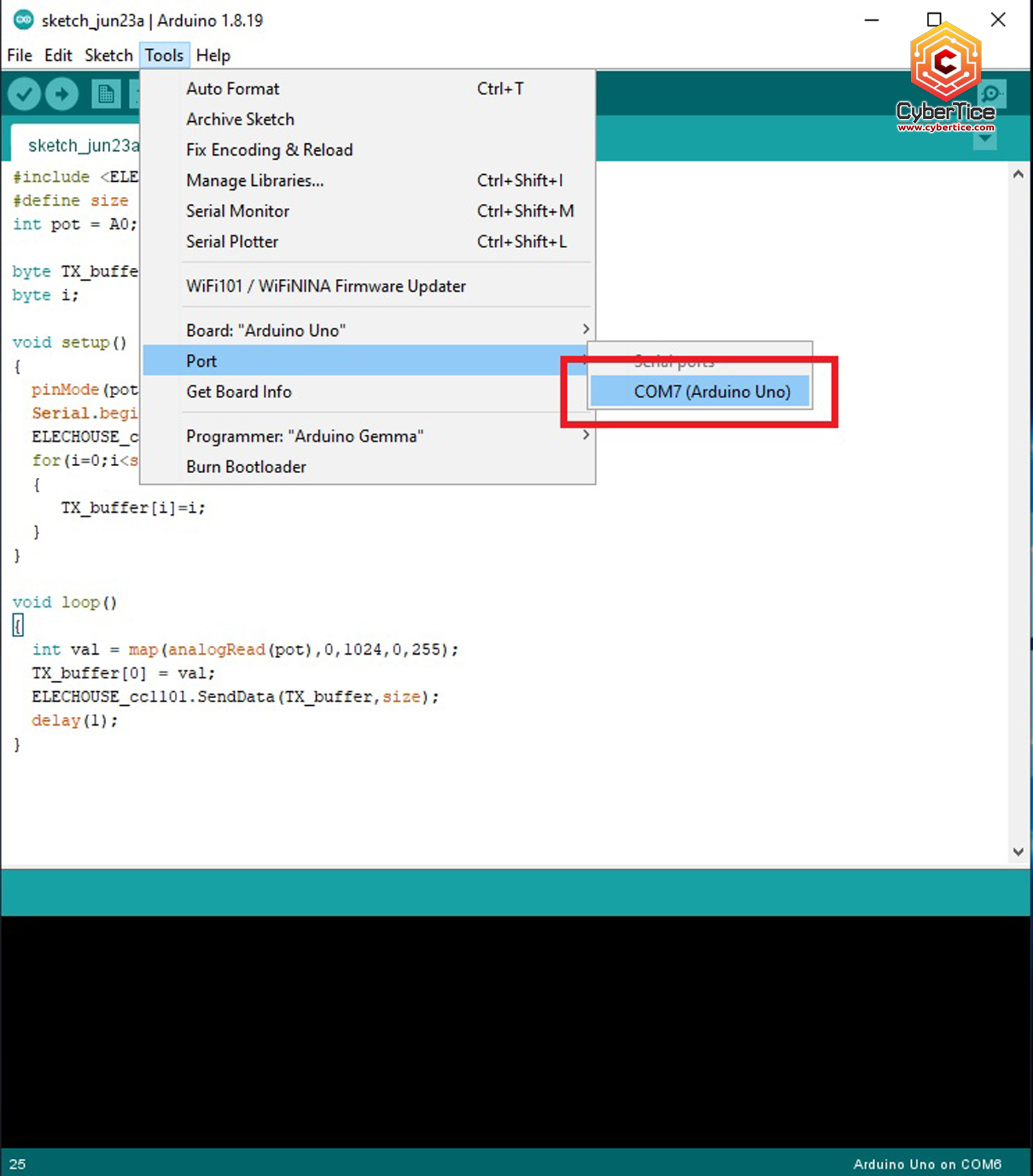 8. เลือกประเภทของบอร์ด โดยไปที่แถบเมนูด้านบนแล้วเลือก Tools -> Board ...