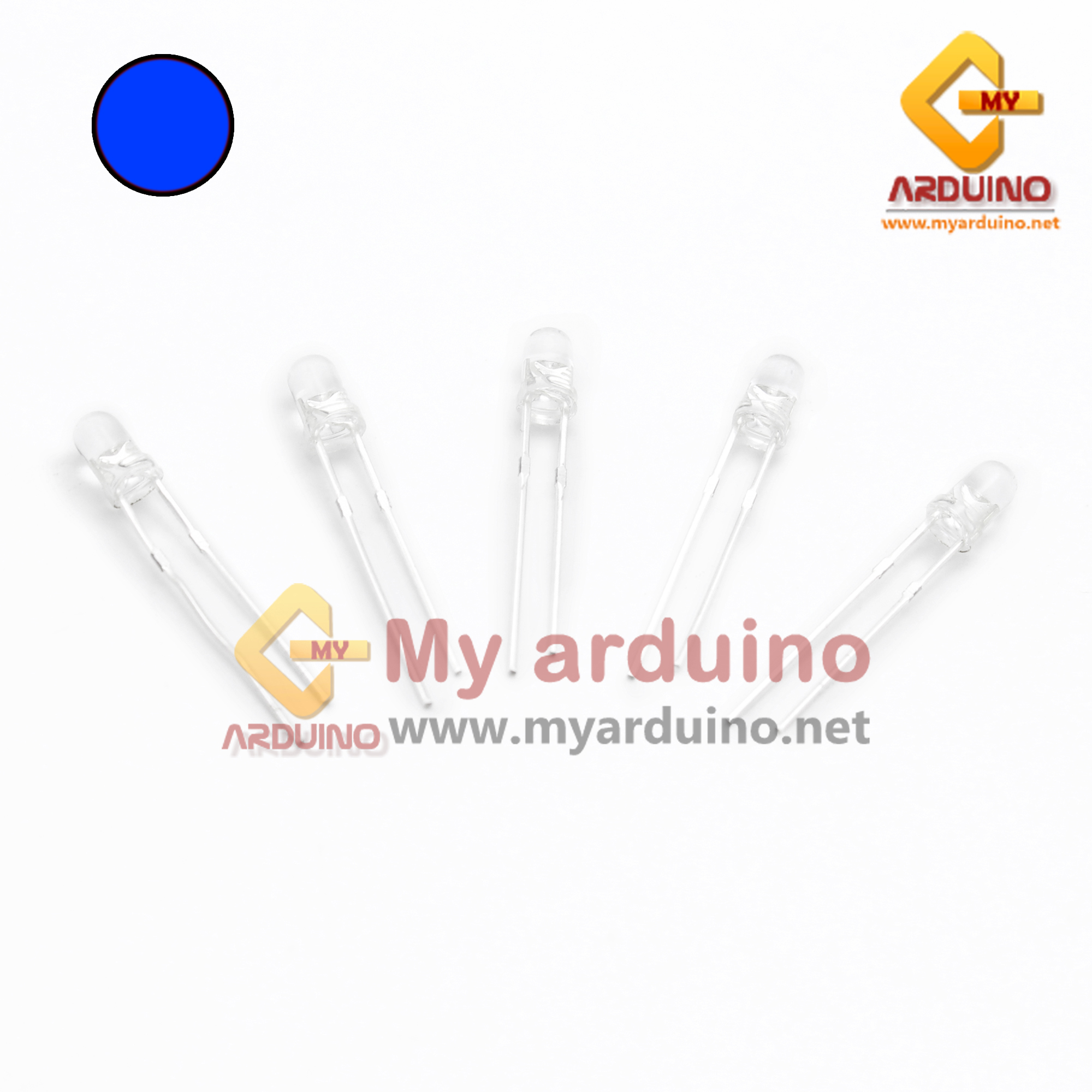 หลอดไฟ Led 3mm หลอดใส สีน้ำเงิน จำนวน 5 ดวง ขาย Arduino อุปกรณ์ Arduino คุณภาพดี ราคาถูก ส่งไว
