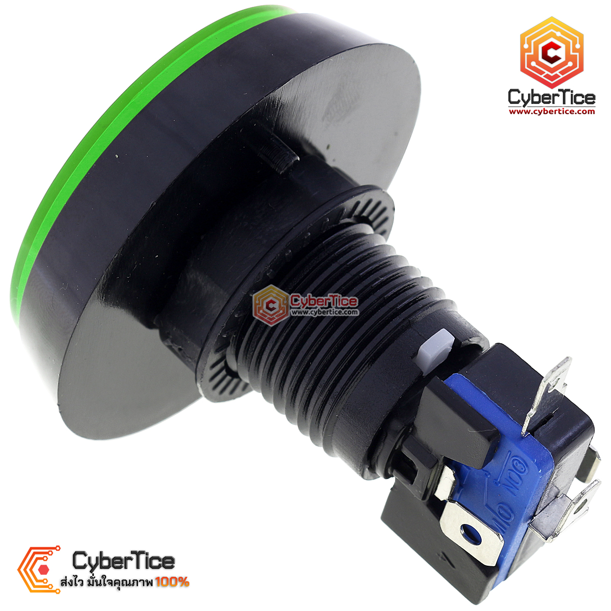 สวิทช์ปุ่มกดเกม กดติดปล่อยดับ หัวแบน มีไฟ สีเขียว ขนาด 60mm ขาย Arduino อุปกรณ์ Arduino คุณภาพ