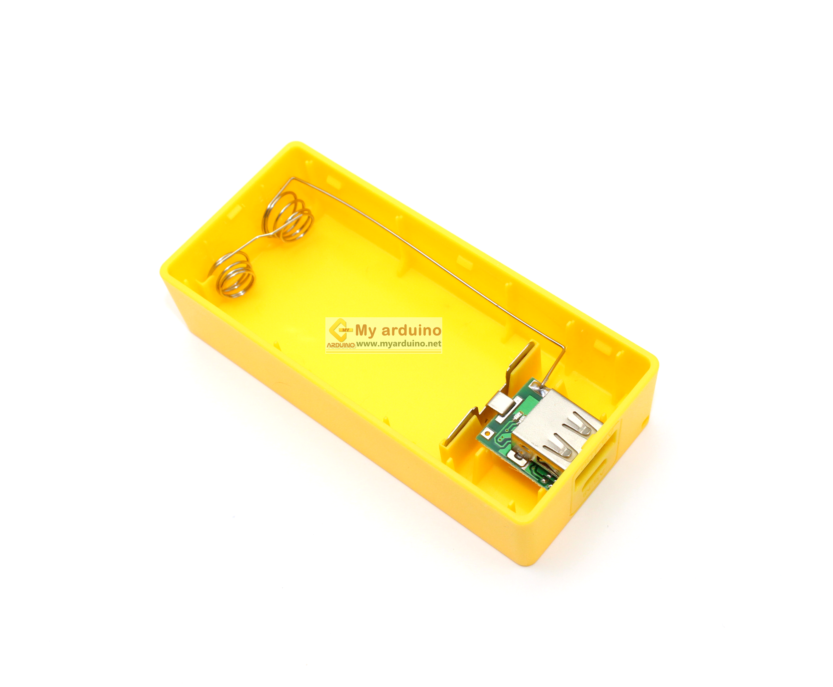 Power Bank แหล่งจ่ายไฟสำหรับ Arduino Esp8266 ชาร์จไฟผ่าน Usb ถ่าน 18650 2 ก้อน สีเหลือง ขาย