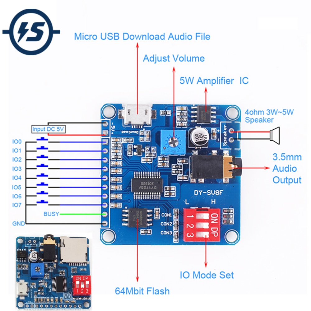 Voice Playback Module Board MP3 Music Player 5W MP3 DY-SV5W - ขาย ...