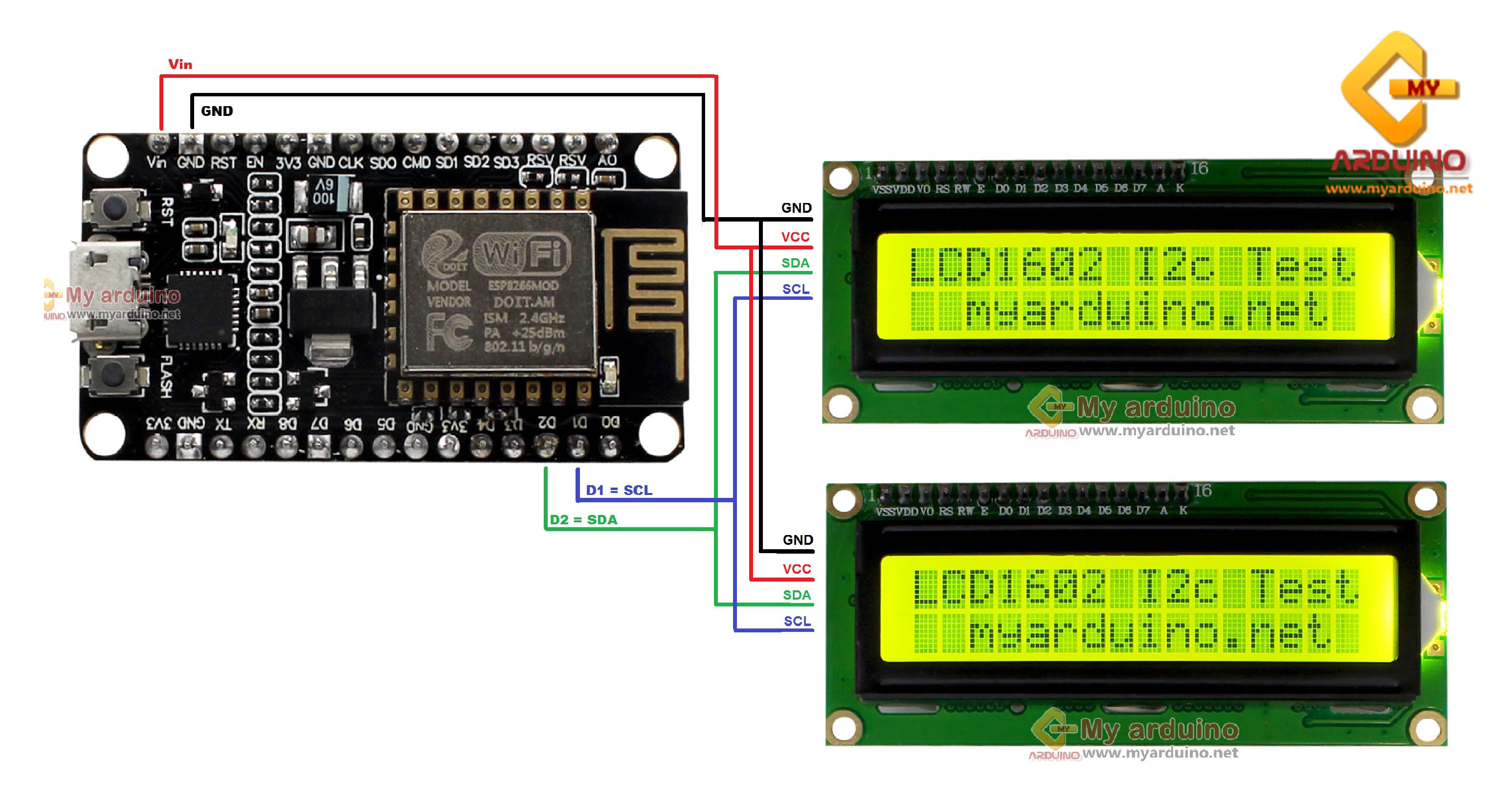 สอนใช้งาน NodeMCU ESP8266 แสดงข้อความออกจอ LCD 1602 แบบ I2C หลายๆจอพร้อมกัน - ขาย Arduino ...