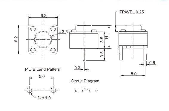 Micro Switch Button ไมโครสวิตช์กดติดปล่อยดับ 2ขา 6x6x5mm ขาย Arduino อุปกรณ์ Arduino คุณภาพดี
