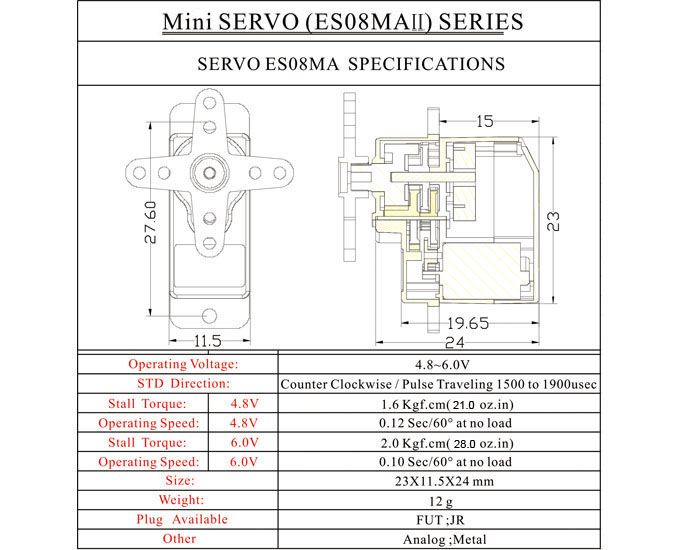 ES08MA Servo Motor 0-180องศา เฟืองโลหะทั้งหมด - ขาย Arduino อุปกรณ์ Arduino คุณภาพดี ราคาถูก ส่ง ...