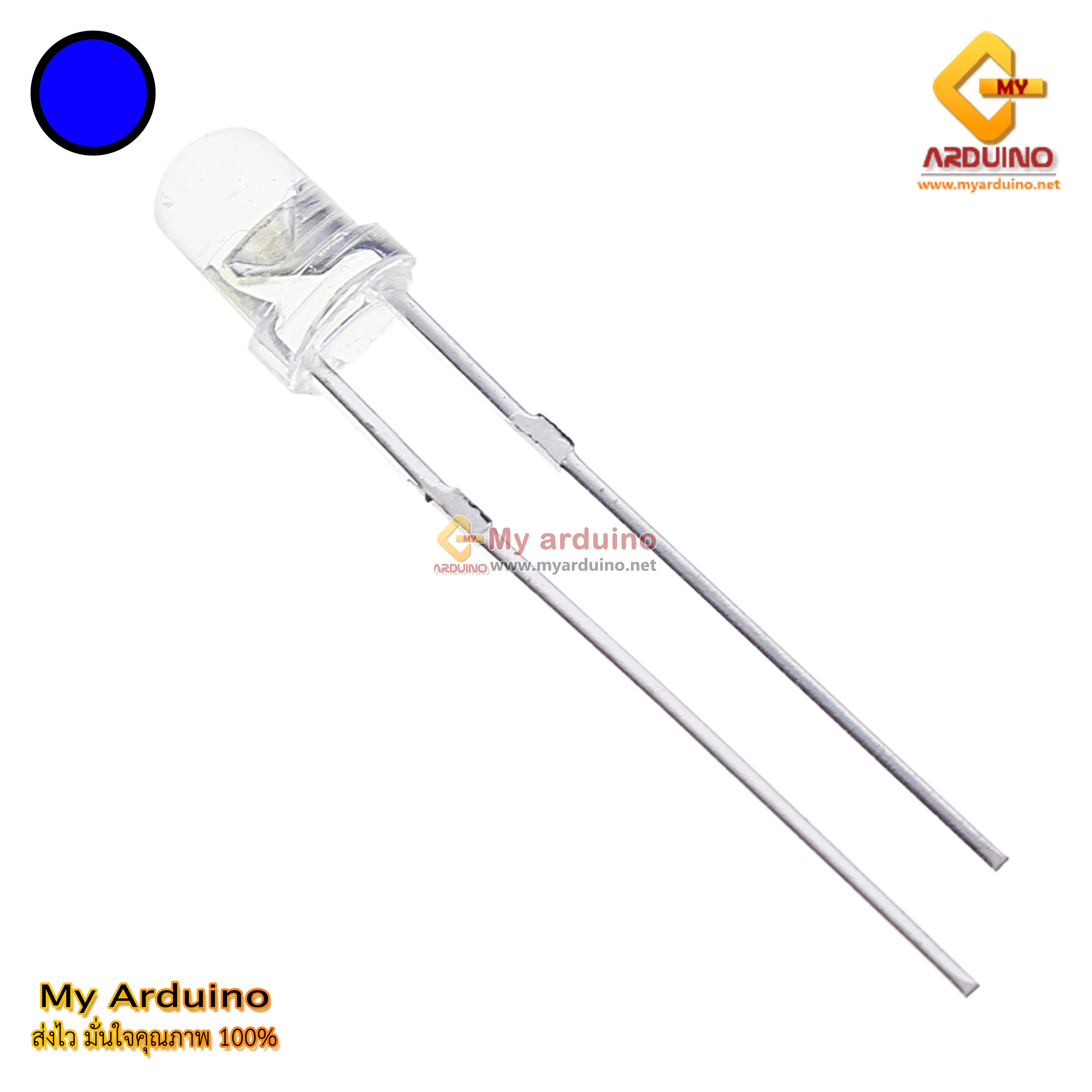 หลอดไฟ Led 3mm หลอดใส สีน้ำเงิน จำนวน 5 ดวง ขาย Arduino อุปกรณ์ Arduino คุณภาพดี ราคาถูก ส่งไว