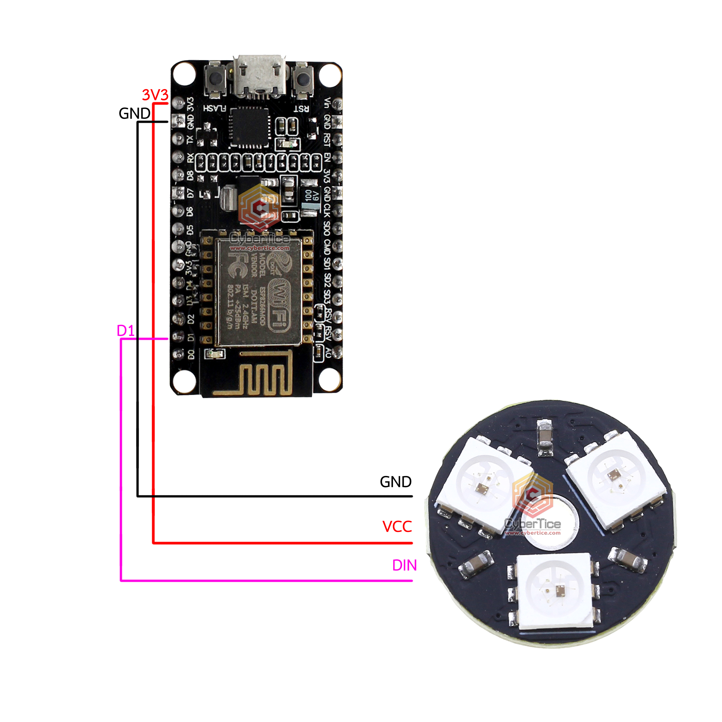 สอนใช้งาน ESP8266 NeoPixel Ring 3 ดวง WS2812 5050 RGB LED - ขาย Arduino อุปกรณ์ Arduino คุณภาพดี ...