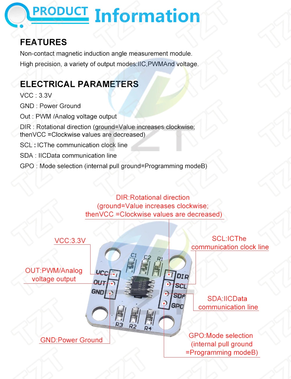 AS5600 เซ็นเซอร์ตรวจจับแม่เหล็ก magnetic encoder magnetic induction ...