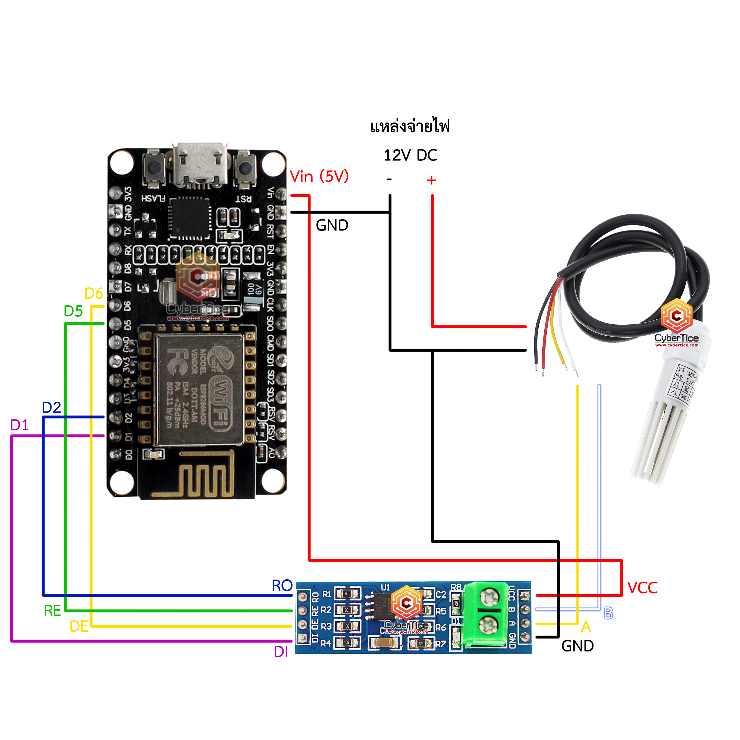 สอนใช้งาน ESP8266 เซ็นเซอร์วัดอุณหภูมิและความชื้น RS485 Temperature and humidity sensor RS485 ...