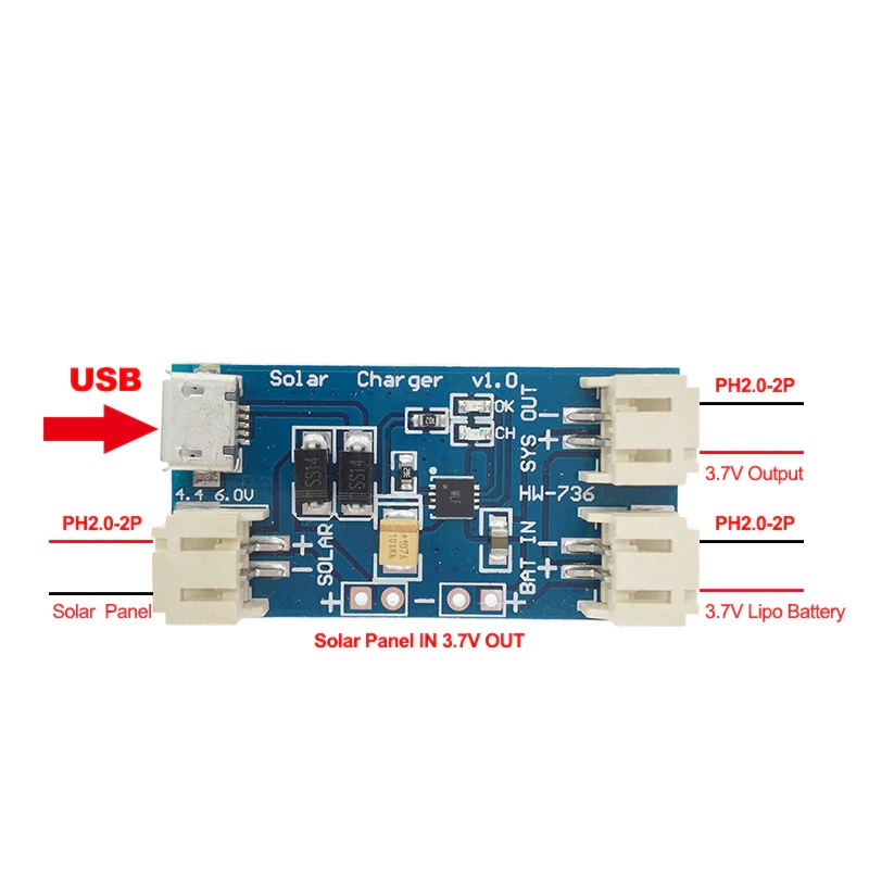 โมดูลชาร์จแบตเตอรี่ลิเธียม 3.7V 500Ma Mini Solar Lipo Charger Board ...