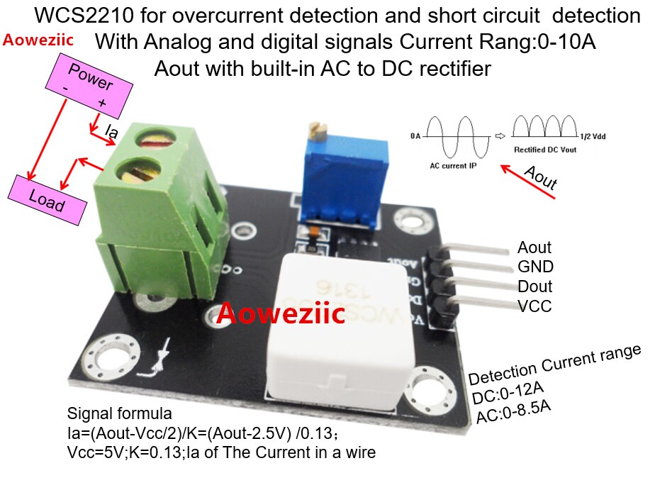 WCS2210 Hall Effect DC and AC Current Sensor Module 0-10A - ขาย Arduino อุปกรณ์ Arduino คุณภาพดี ...