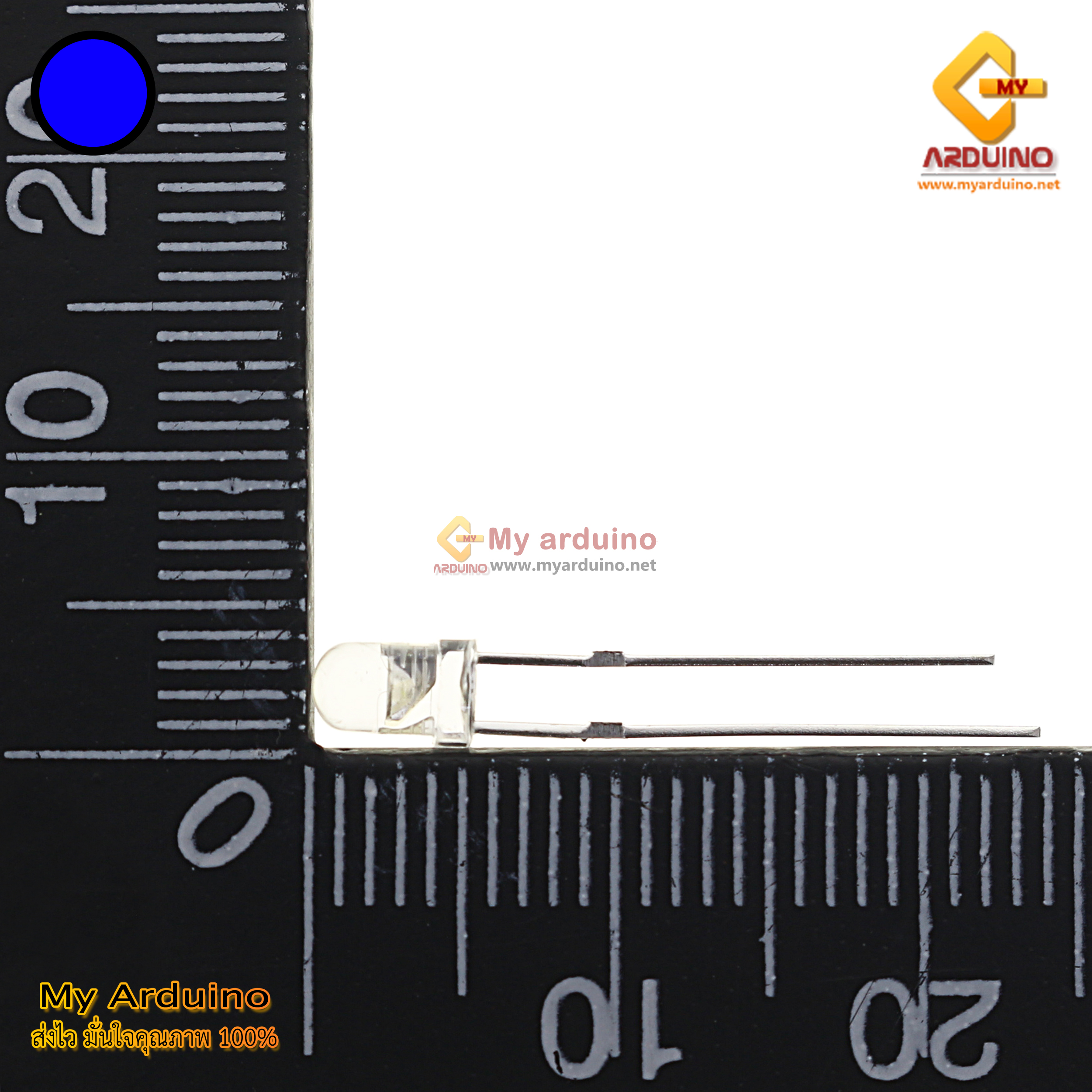 หลอดไฟ Led 3mm หลอดใส สีน้ำเงิน จำนวน 5 ดวง ขาย Arduino อุปกรณ์ Arduino คุณภาพดี ราคาถูก ส่งไว