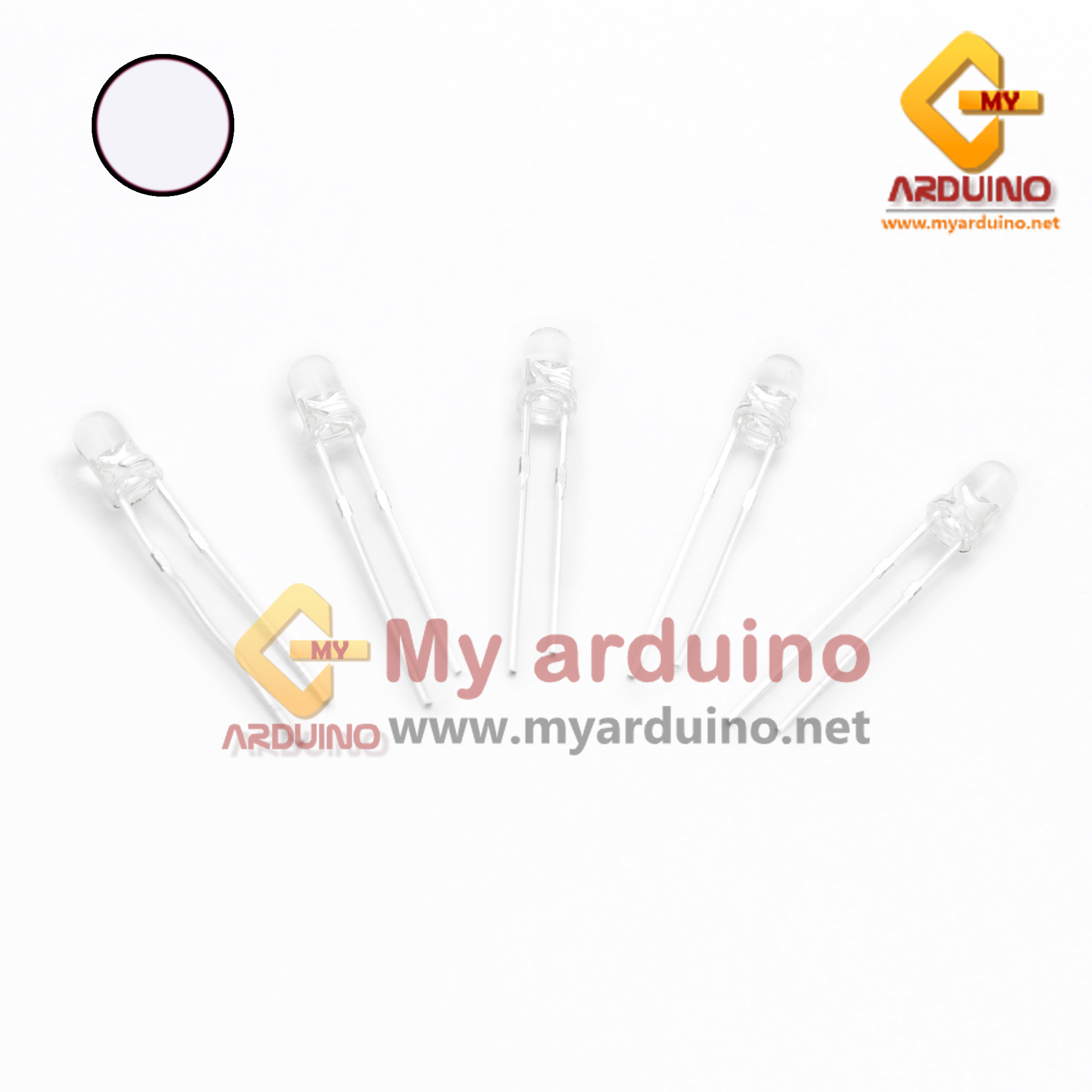 หลอดไฟ Led 3mm หลอดใส สีขาว จำนวน 5 ดวง ขาย Arduino อุปกรณ์ Arduino คุณภาพดี ราคาถูก ส่งไว ส่งฟรี