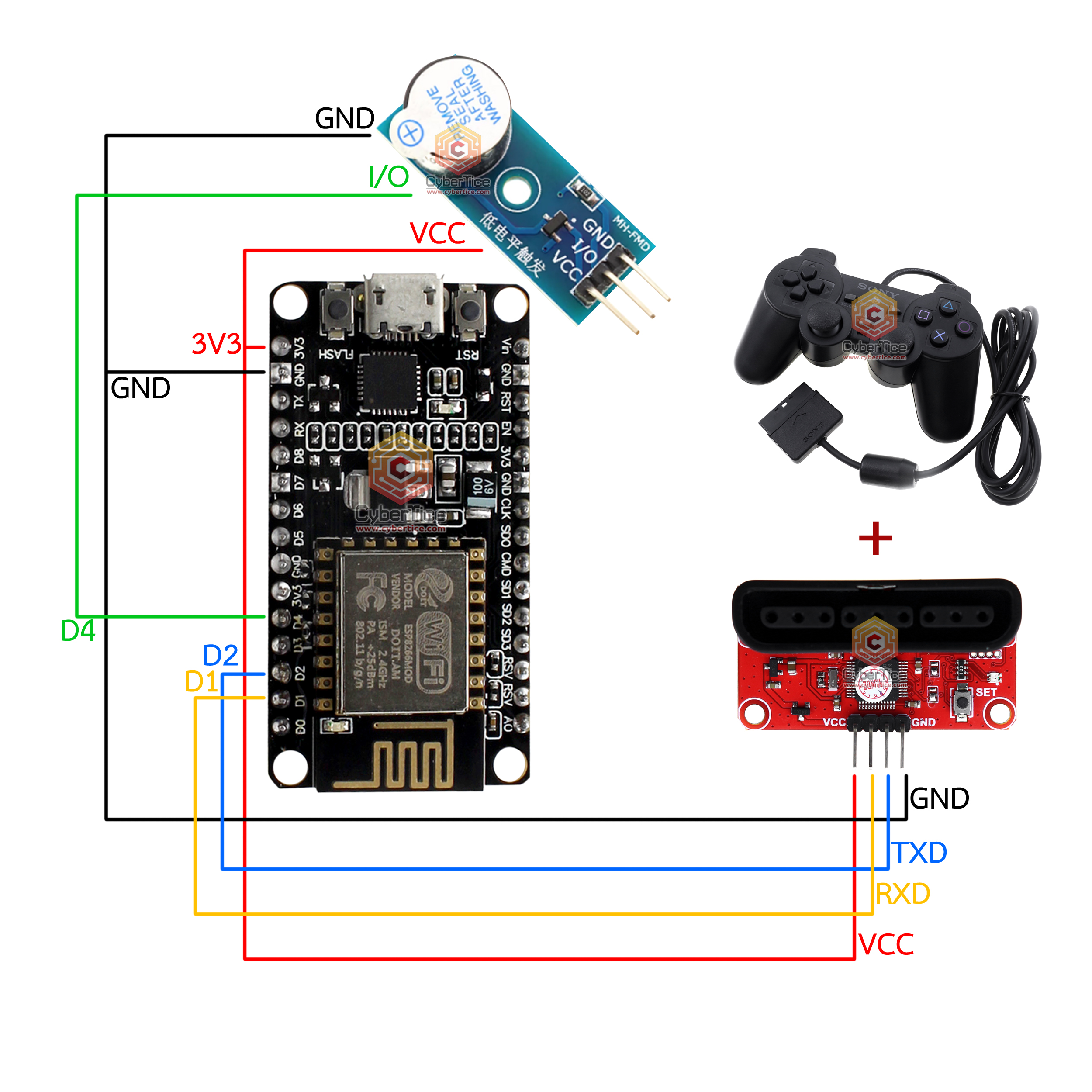 สอนใช้งาน ESP8266 PS2 PS3 Adapter Controller to serial บอร์ดแปลงข้อมูลปุ่มกดจาก Joy PS2 PS3 ให้ ...