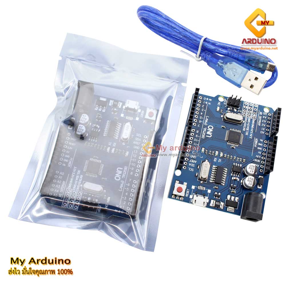 Arduino Uno R3 Atmega328p แบบ Smd Micro เพิ่มพอร์ทขยายขา พร้อมสาย Micro Usb 50cm ขาย Arduino