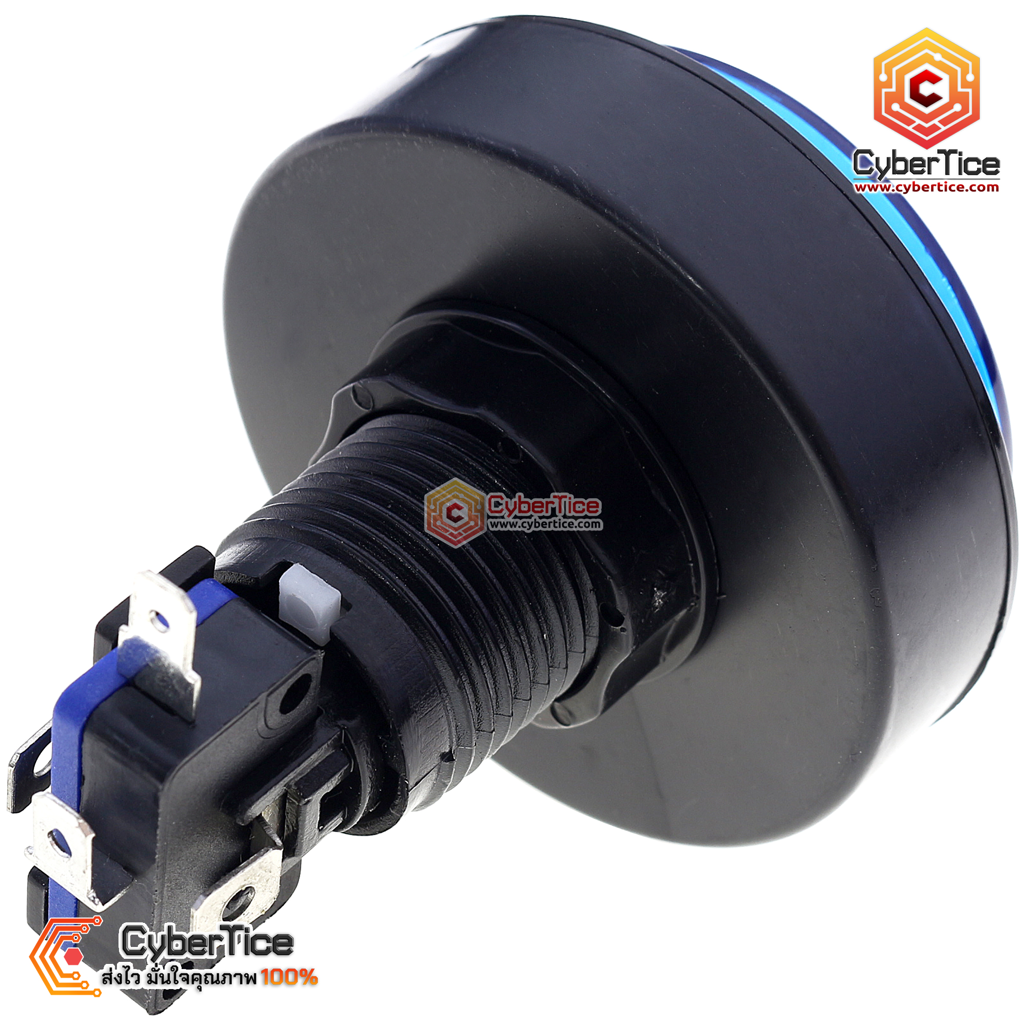 สวิทช์ปุ่มกดเกม กดติดปล่อยดับ มีไฟ หัวนูน ขนาด 60mm สีน้ำเงิน ขาย Arduino อุปกรณ์ Arduino