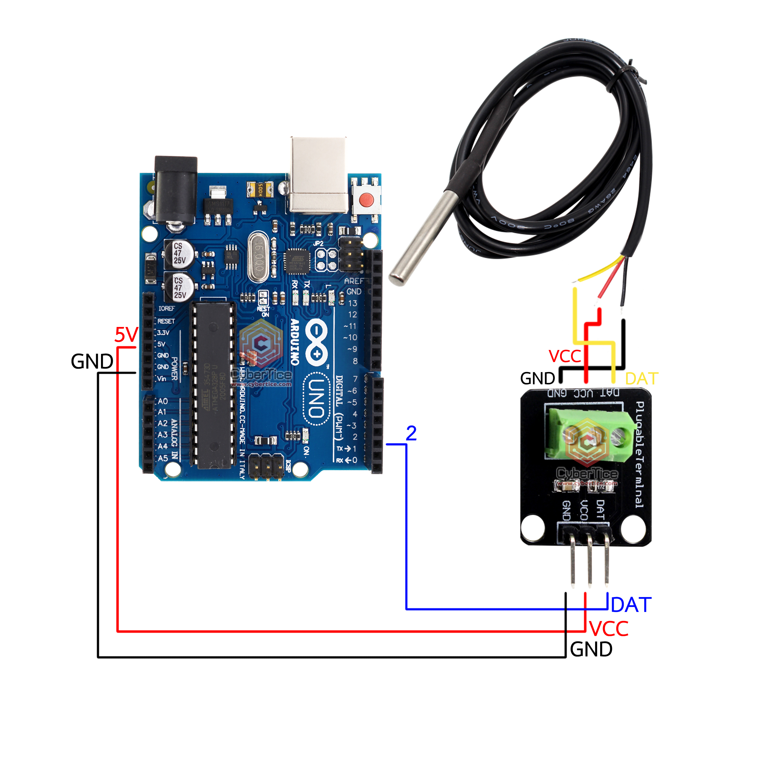 สอนใช้งาน Arduino Ds18b20 Full Waterproof Temperature Sensor เซ็นเซอร์