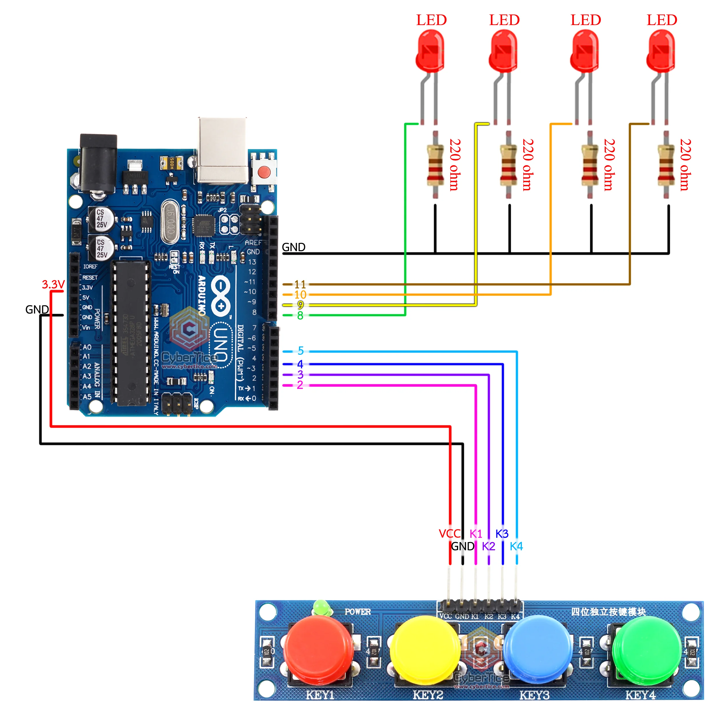 โมดูลสวิทซ์กดติดปล่อยดับ 4 ปุ่ม 4 สี สำหรับ Arduino - ขาย Arduino ...